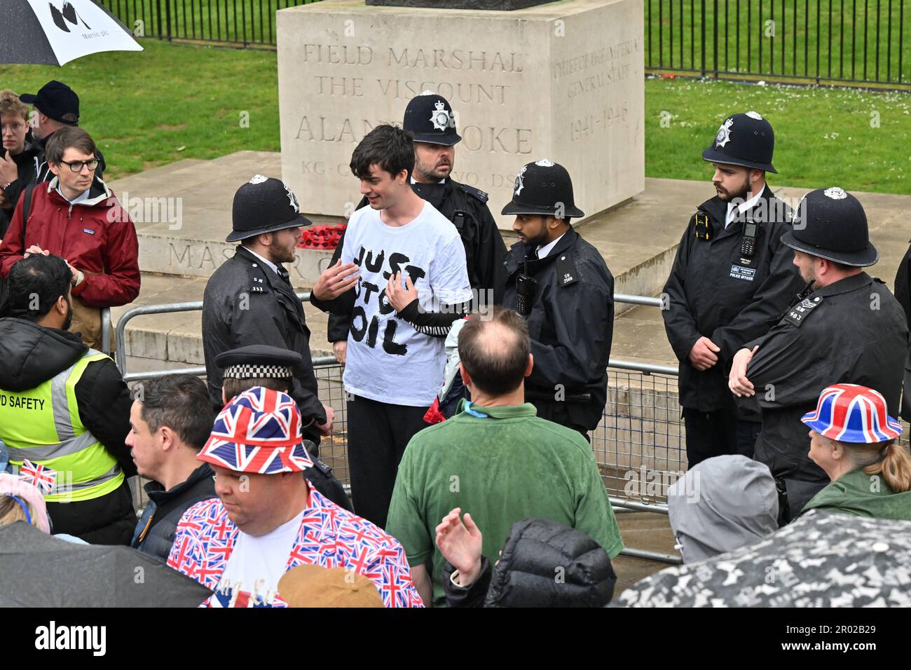 London, UK. 06th May, 2023. Just Stop Oil protester Ben Larson is ...
