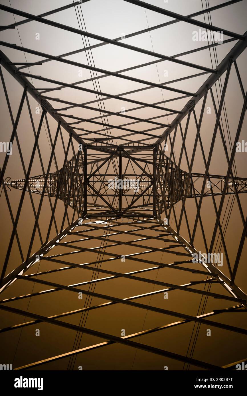 Inside of a power pylon - concept image - toned image Stock Photo - Alamy