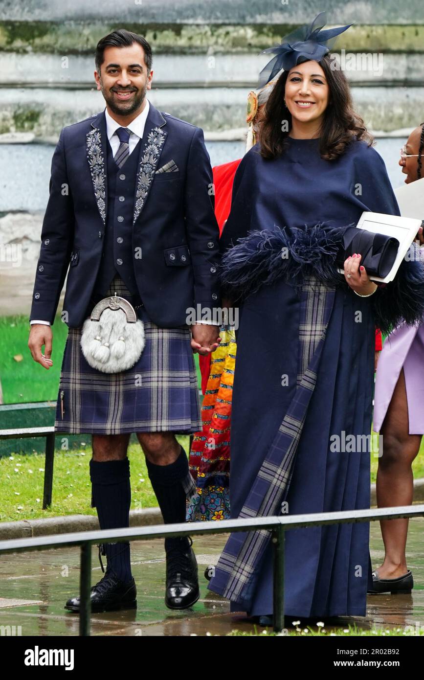 First Minister of Scotland Humza Yousaf and wife Nadia El-Nakla leave ...