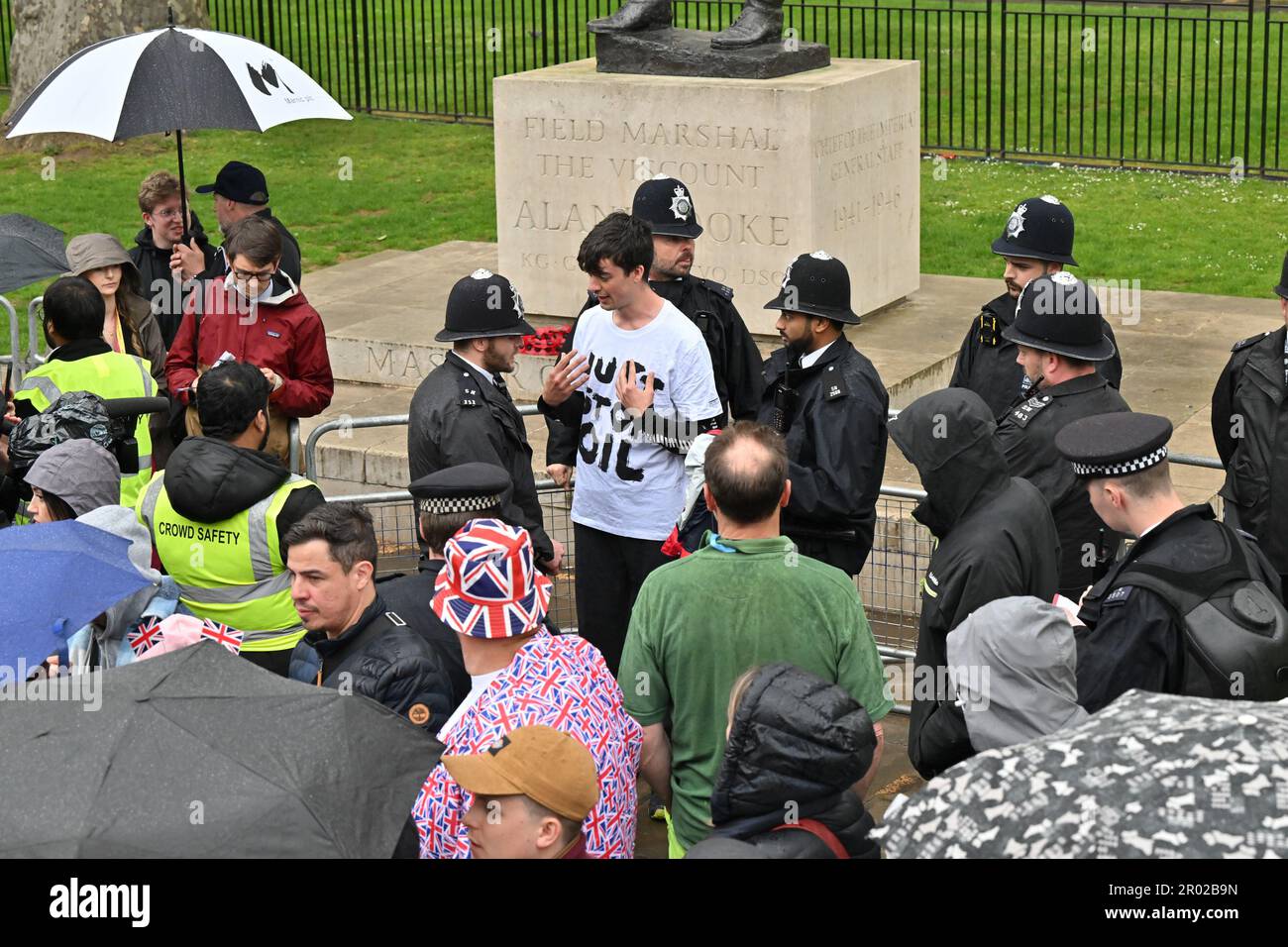 London, UK. 06th May, 2023. Just Stop Oil protester Ben Larson is ...