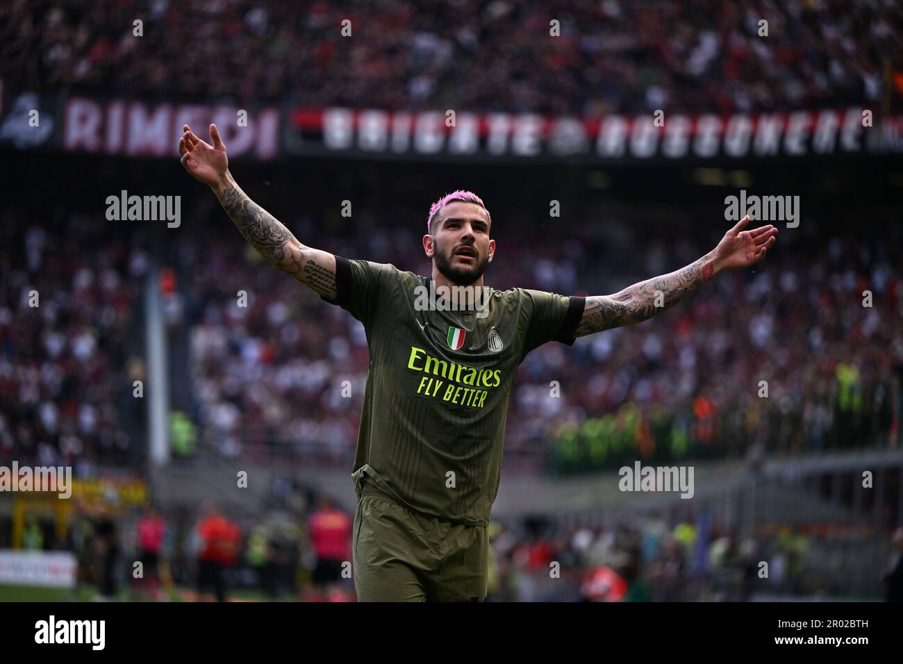 Theo Hernandez of Ac Milan celebrating after a goal during the Italian ...