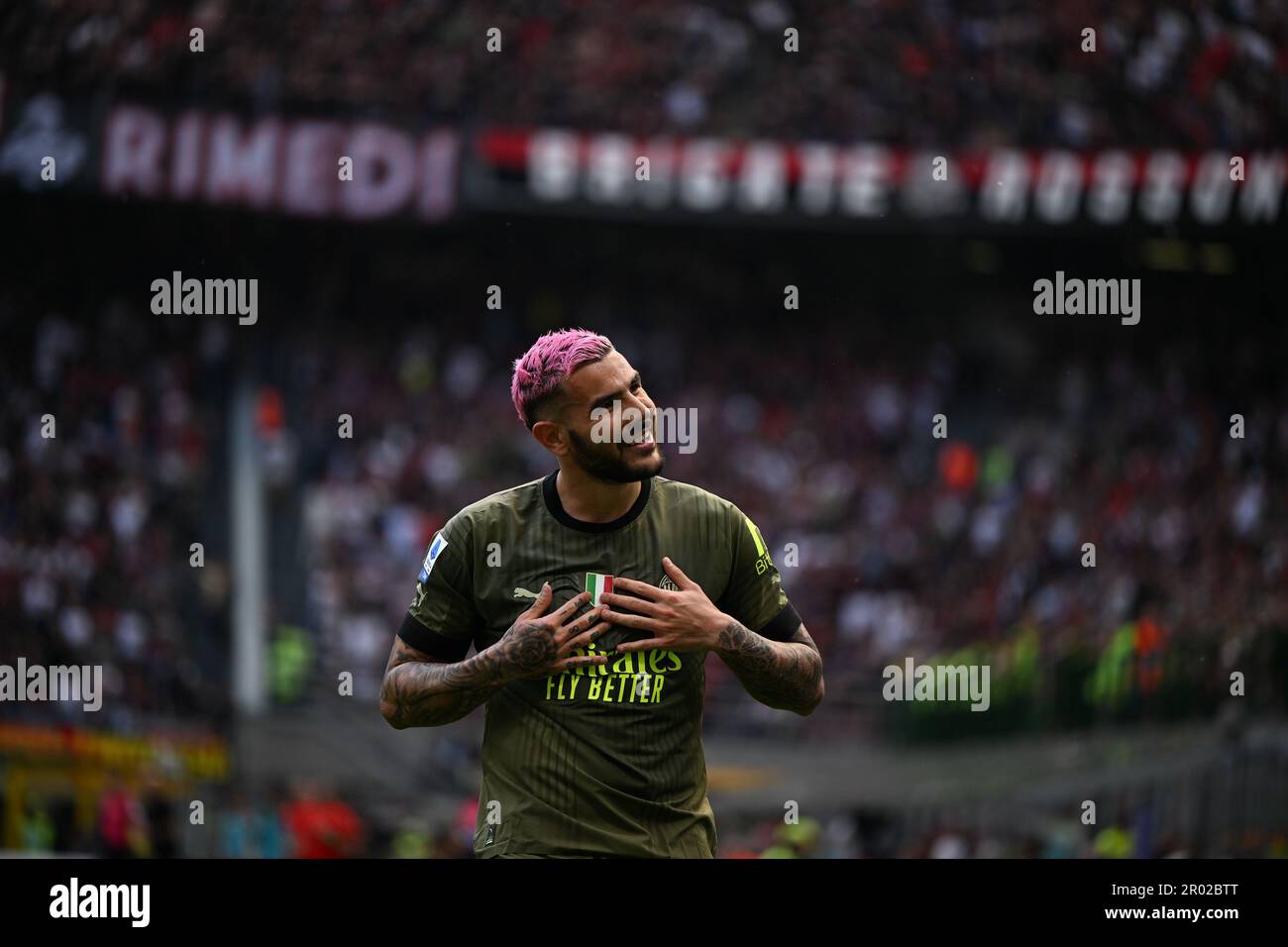 Theo Hernandez of Ac Milan celebrating after a goal during the Italian ...