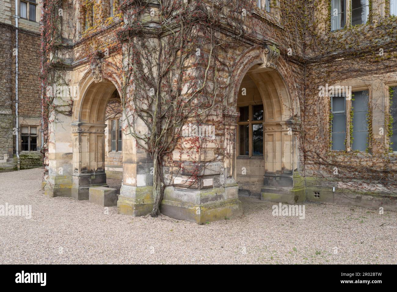Grand entrance to a once stately home, now a luxury English hotel. The ...