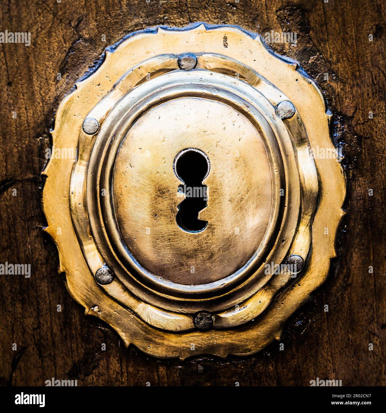 Ancient Italian door (estimated 200 years old) in Tuscany. Keyhole ...