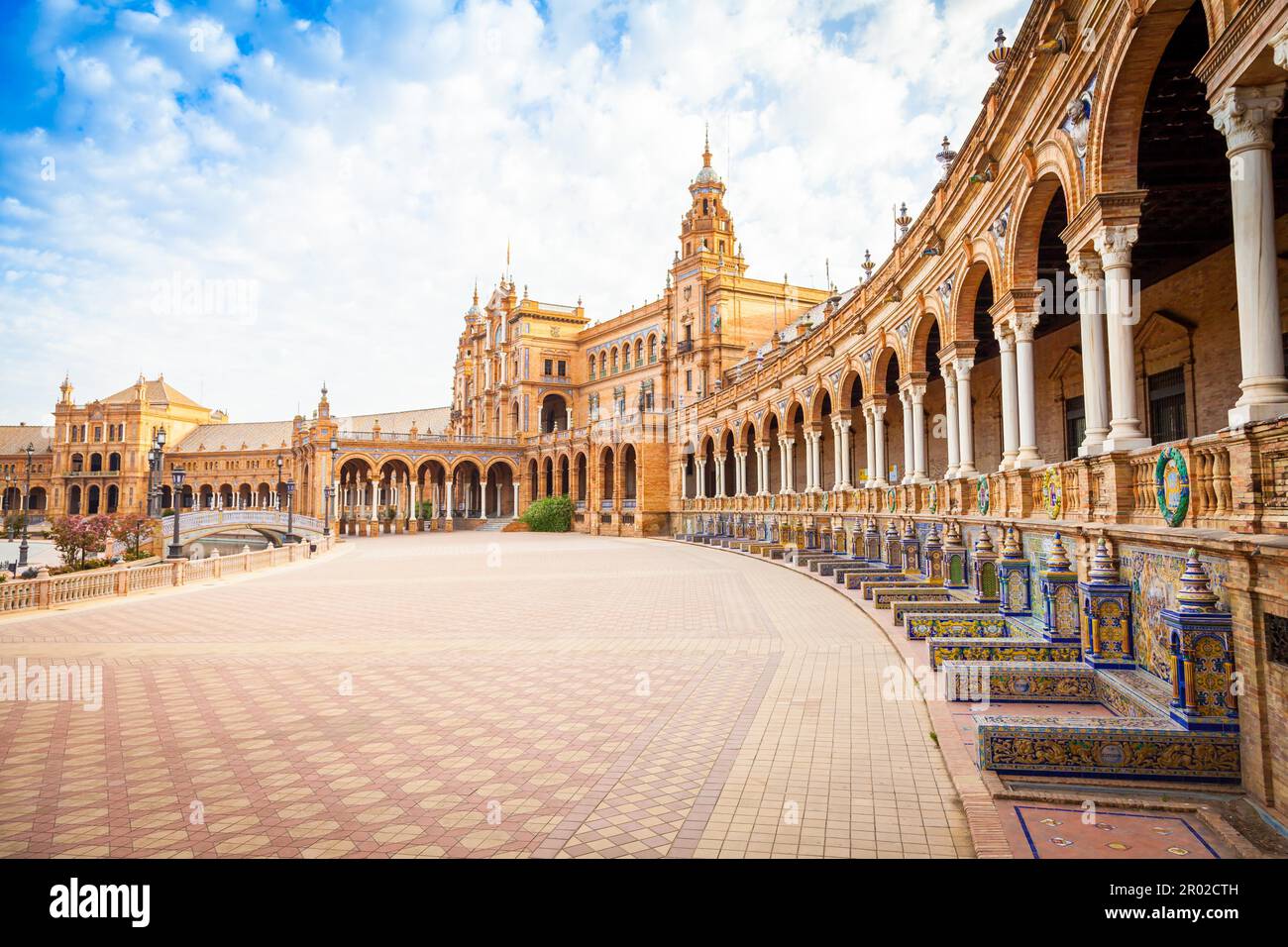 Spain, Seville. Spain Square, a landmark example of the Renaissance ...
