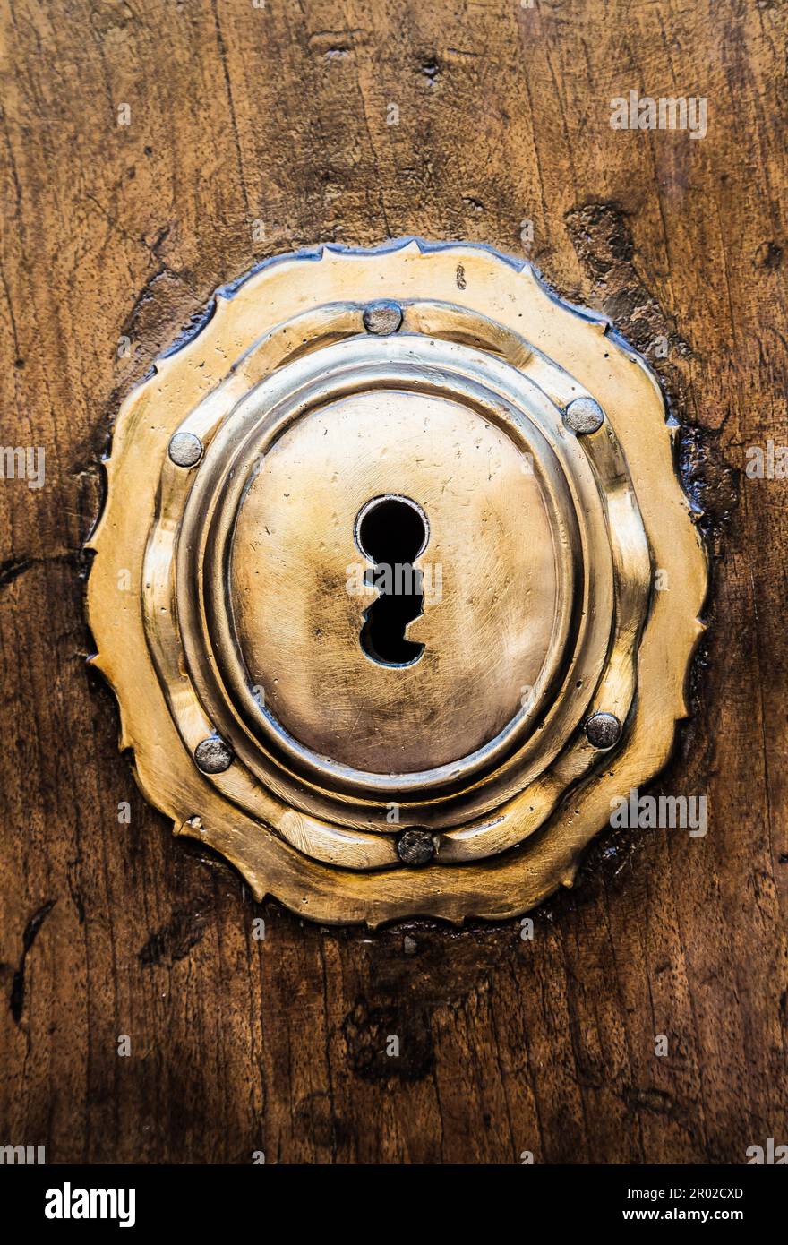 Ancient Italian door (estimated 200 years old) in Tuscany. Keyhole ...