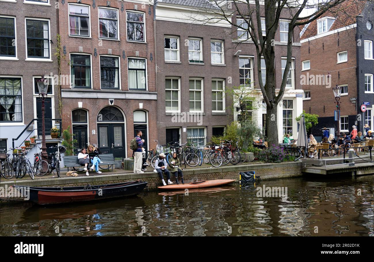 Traditional Amsterdam scene with old architecture typicla buildings and ...