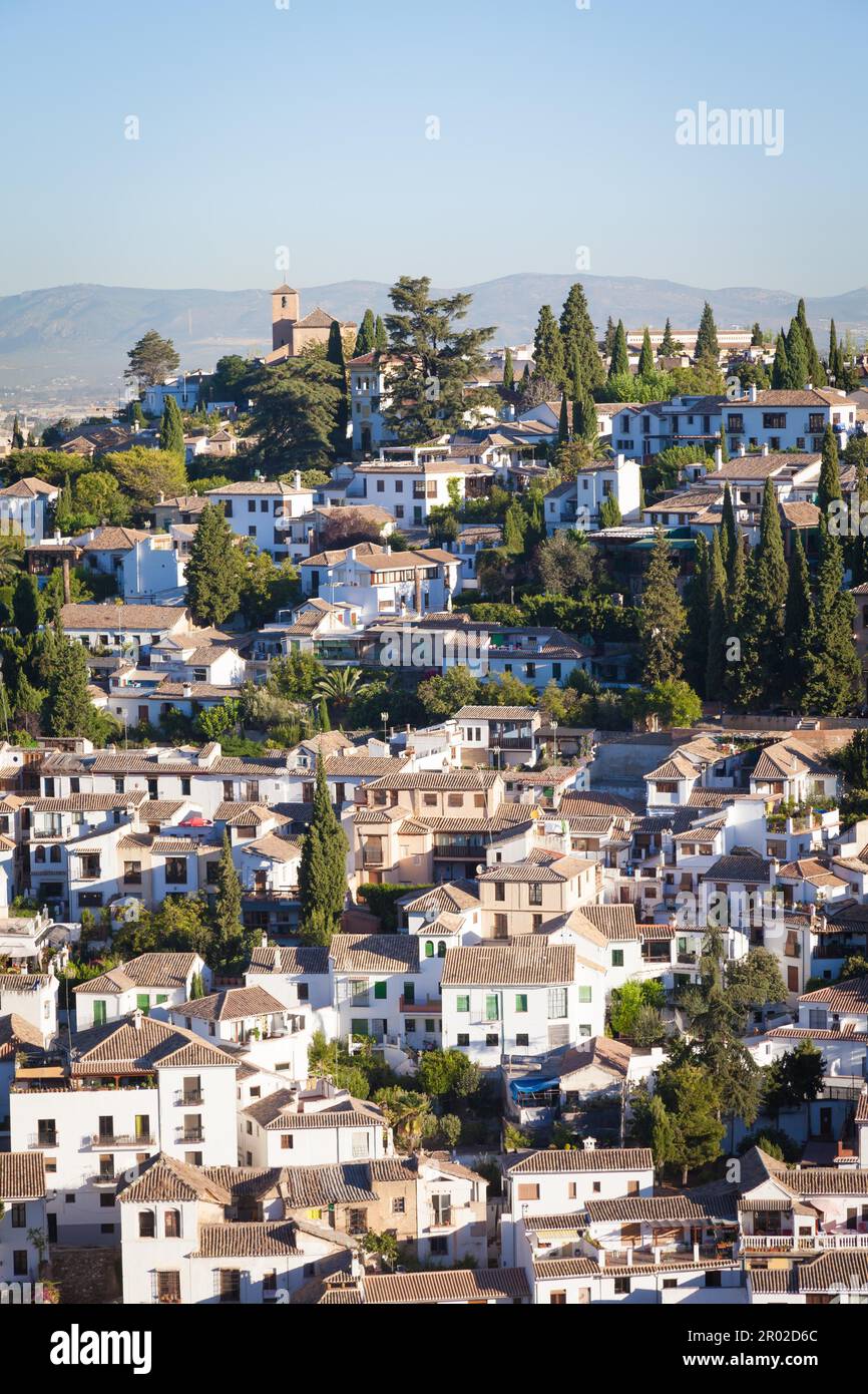 Spain, Andalusia Region, Granada town panorama from Alhambra viewpoint ...