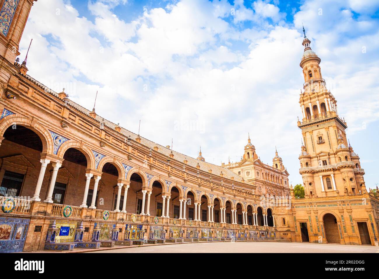 Spain, Seville. Spain Square, a landmark example of the Renaissance ...