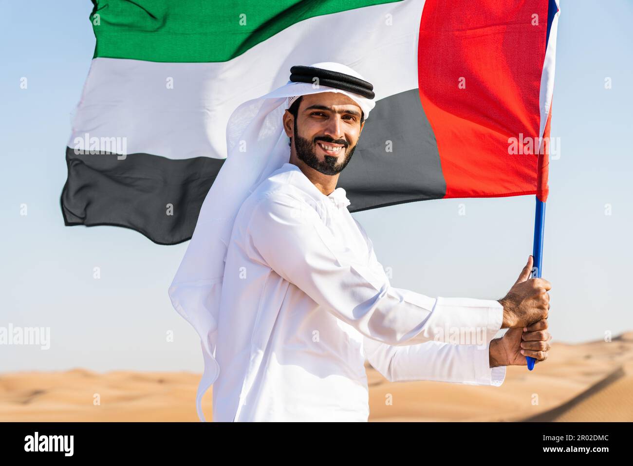 Middle-eastern man wearing traditional emirati arab kandura in the ...