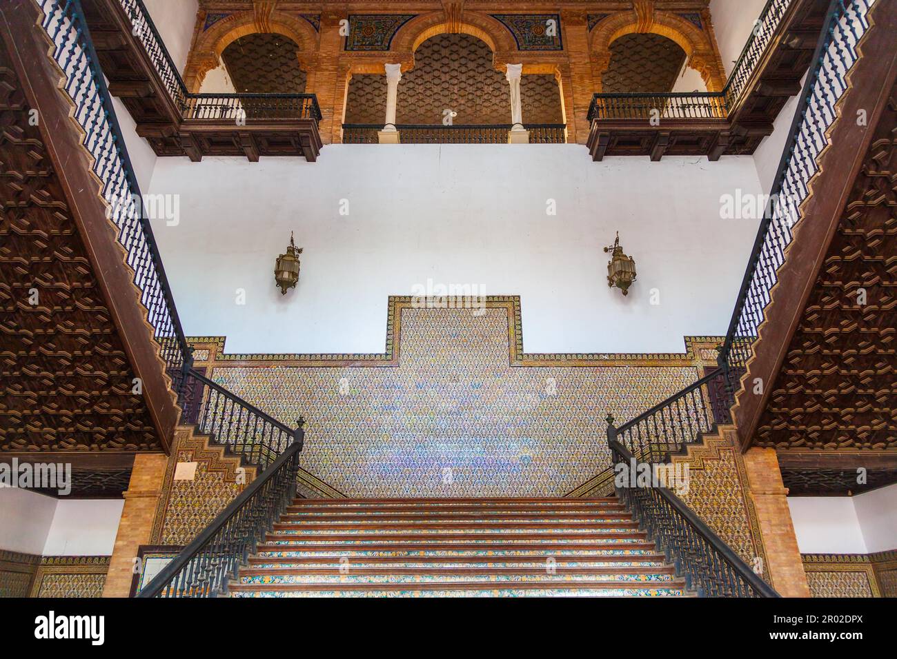 Saville, Spain. Old Spanish Renaissance Revival staircase made of ...