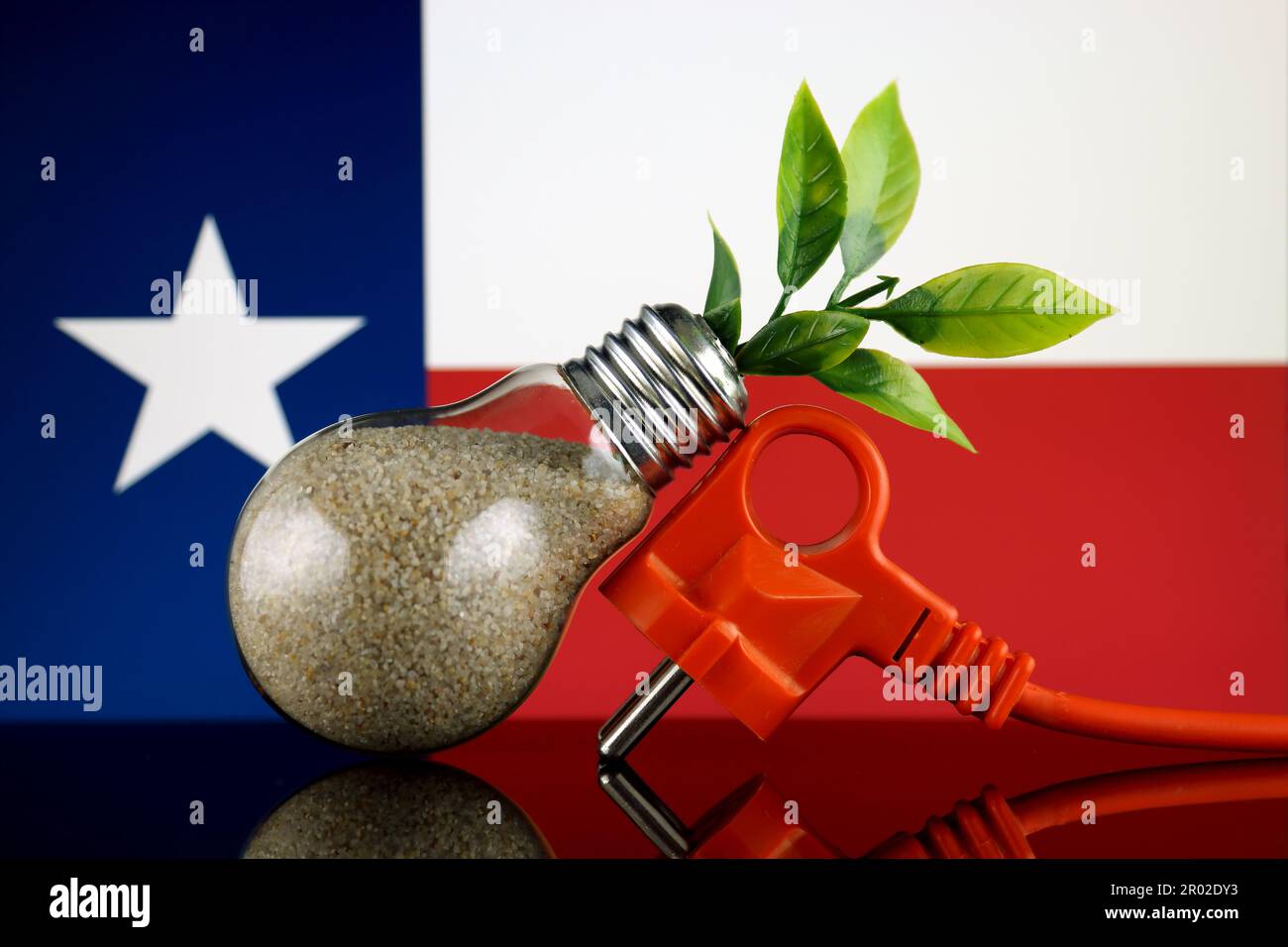 Plug, plant growing inside the light bulb and Texas State Flag. Green ...