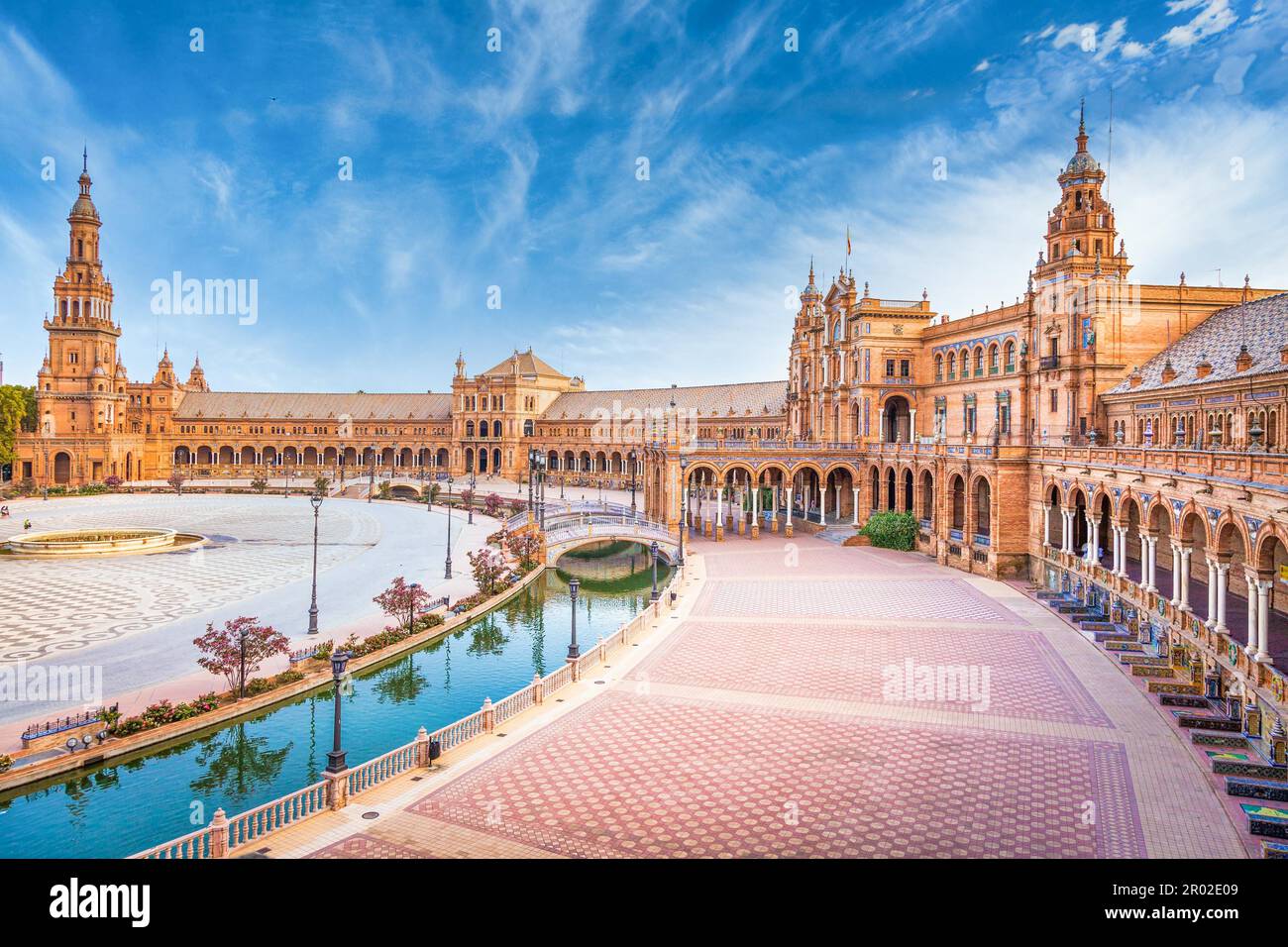 Spain, Seville. Spain Square, a landmark example of the Renaissance ...