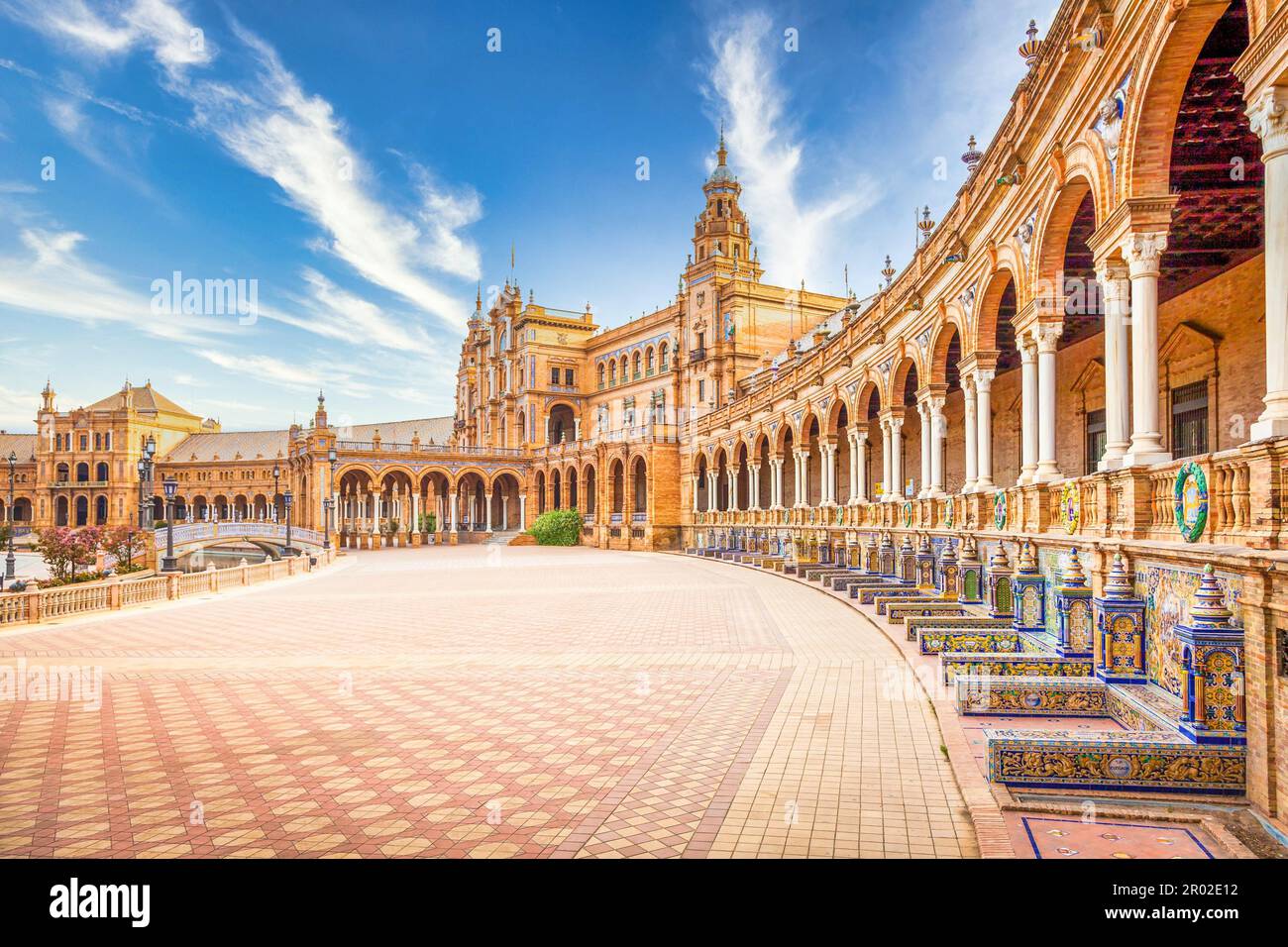 Spain, Seville. Spain Square, a landmark example of the Renaissance ...