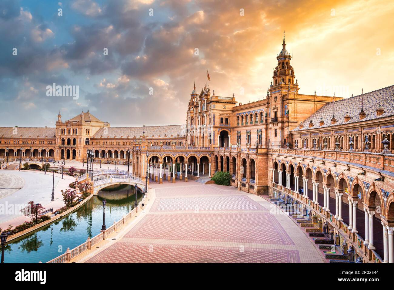 Spain, Seville. Spain Square, a landmark example of the Renaissance ...