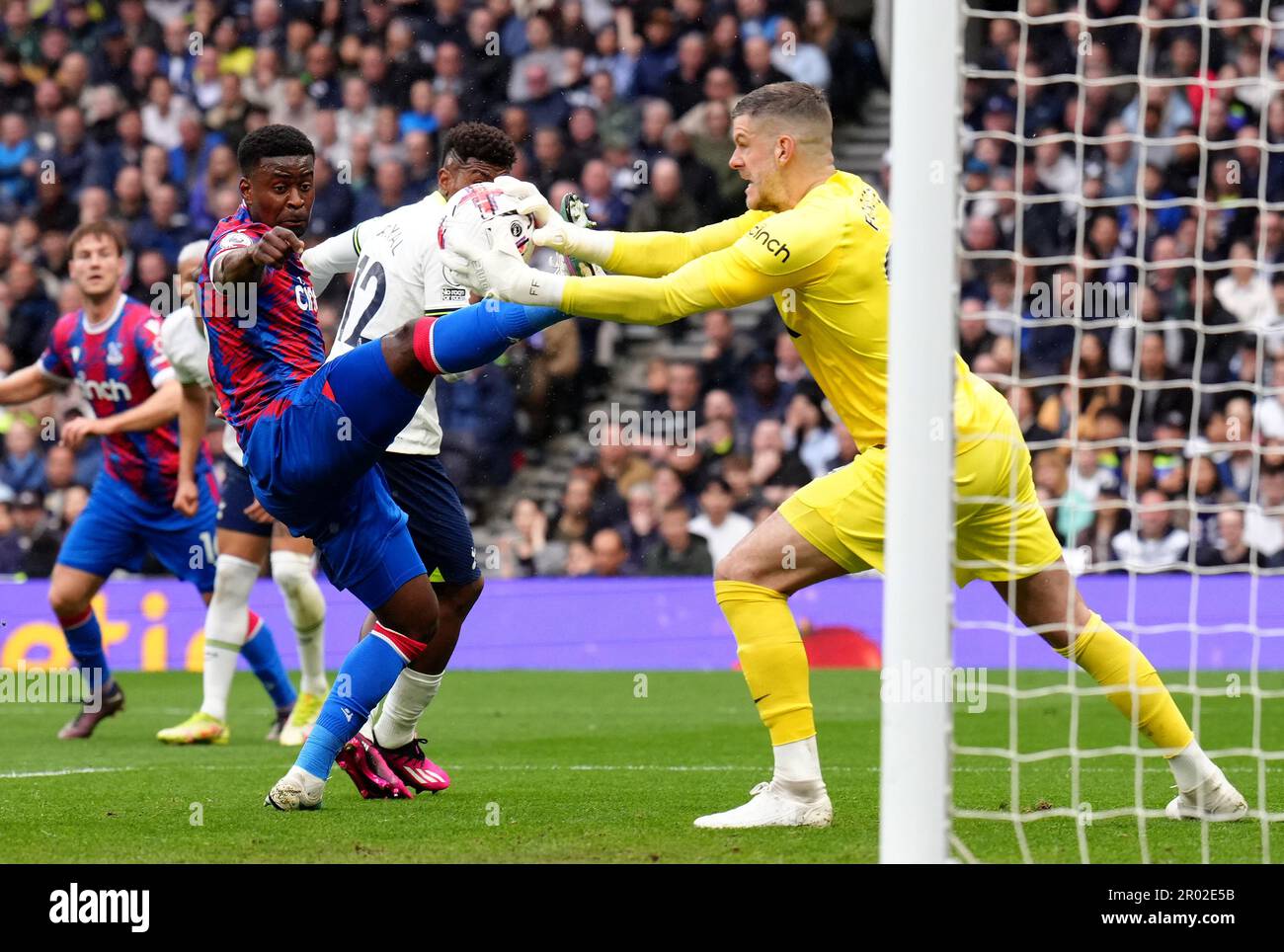 Tottenham Hotspur goalkeeper Fraser Forster saves from Crystal Palace's ...