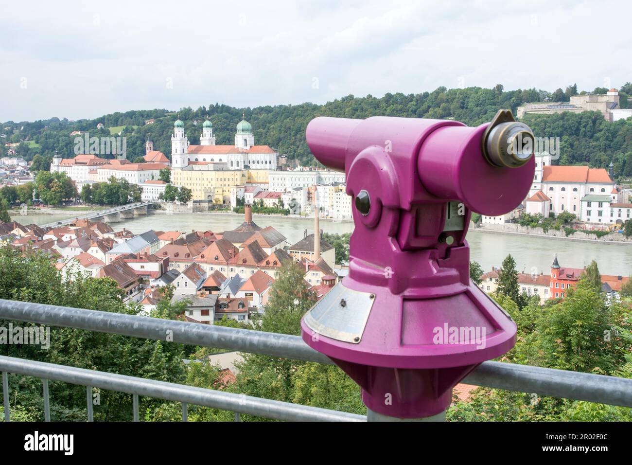 Pink telescope at a viewpoint in Passau Stock Photo - Alamy
