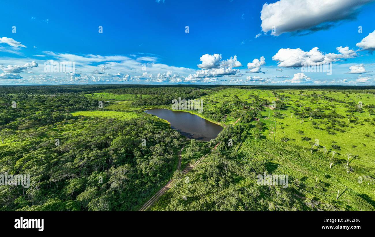 Aerial of a lake near the Santa Ana mission, Unesco site Jesuit ...