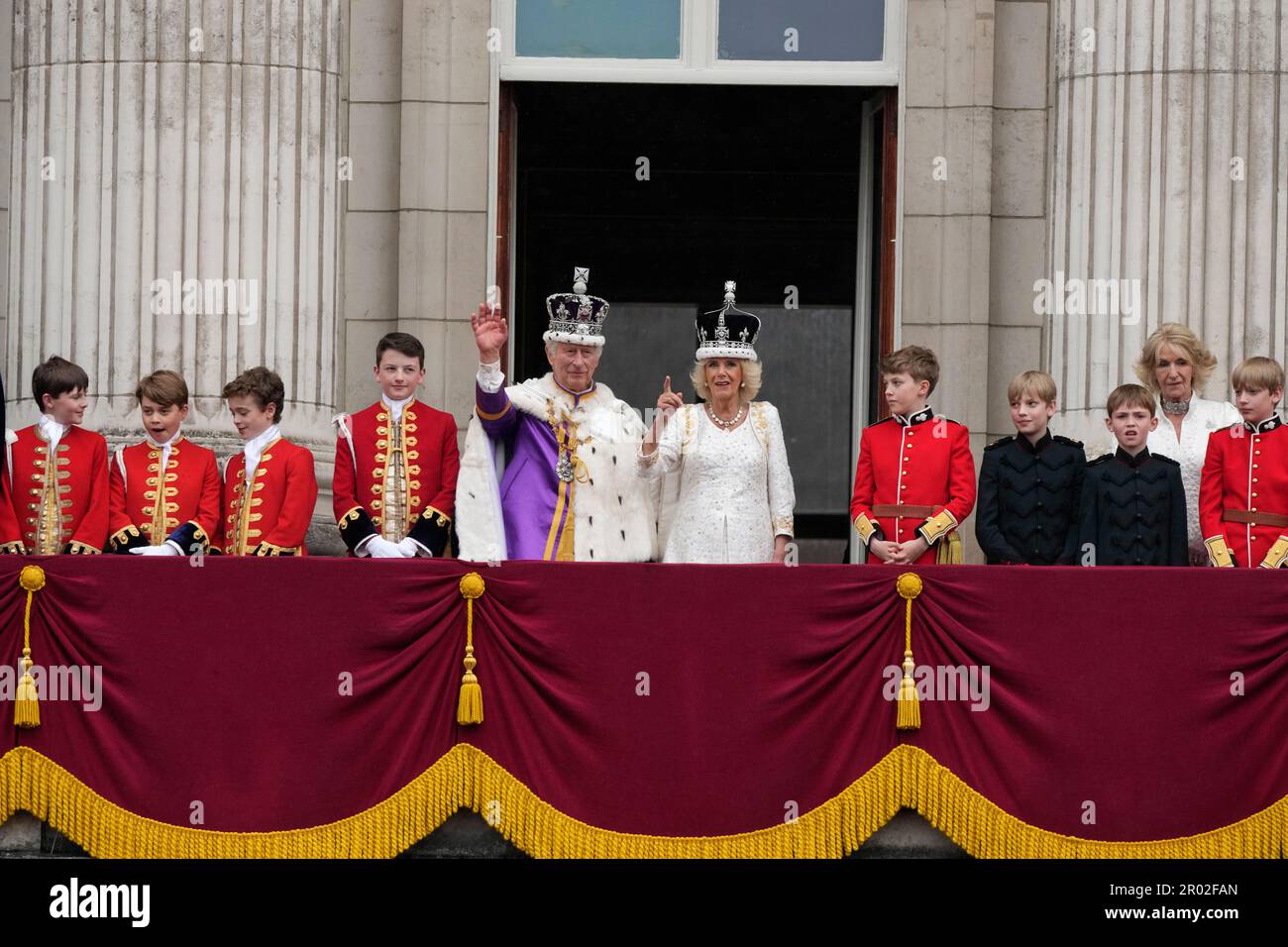 Britain's King Charles III and Queen Camilla greet the crowds from the ...