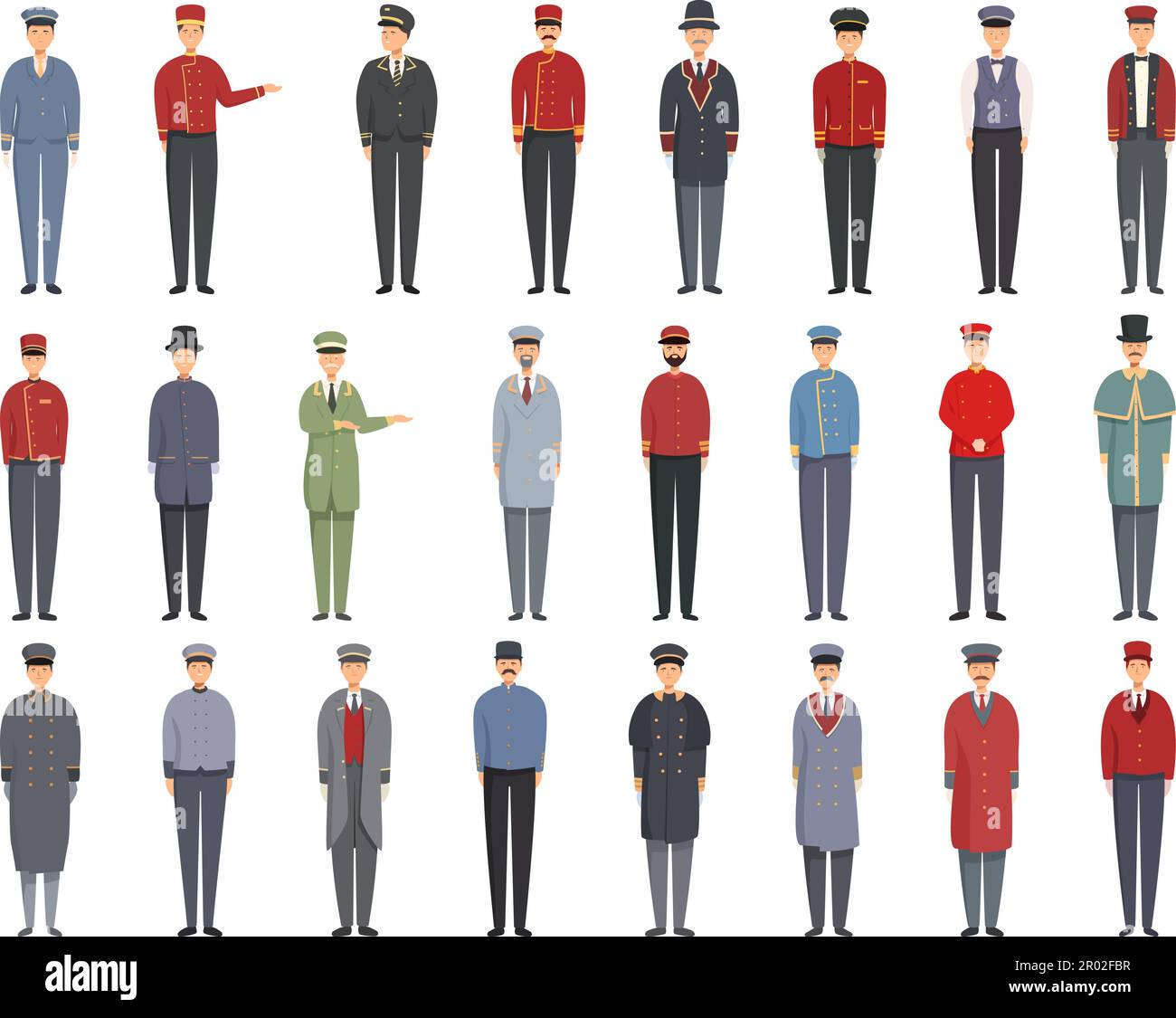 Doorman icons set cartoon vector. Hotel book. Bell room Stock Vector ...