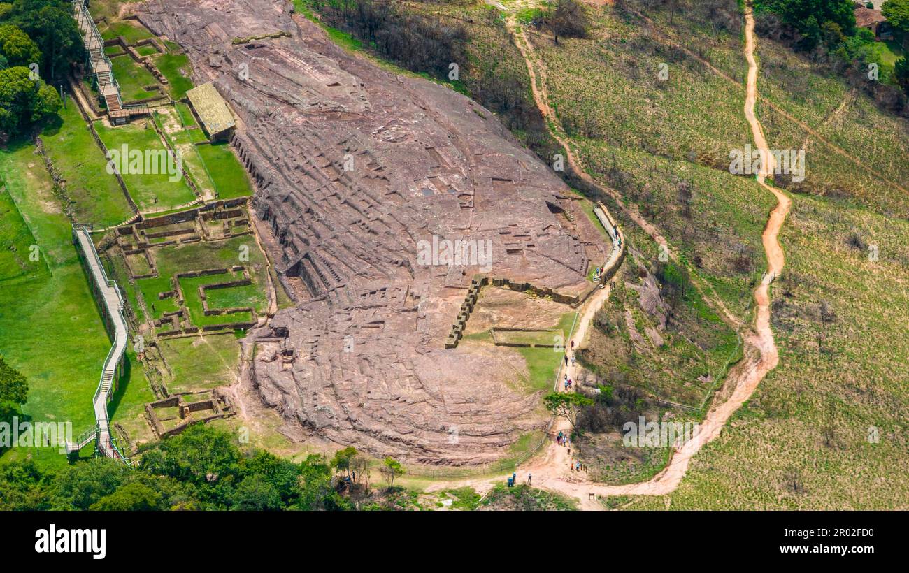 Aerial of the Unesco site El Fuerte de Samaipata, Pre-Columbian ...