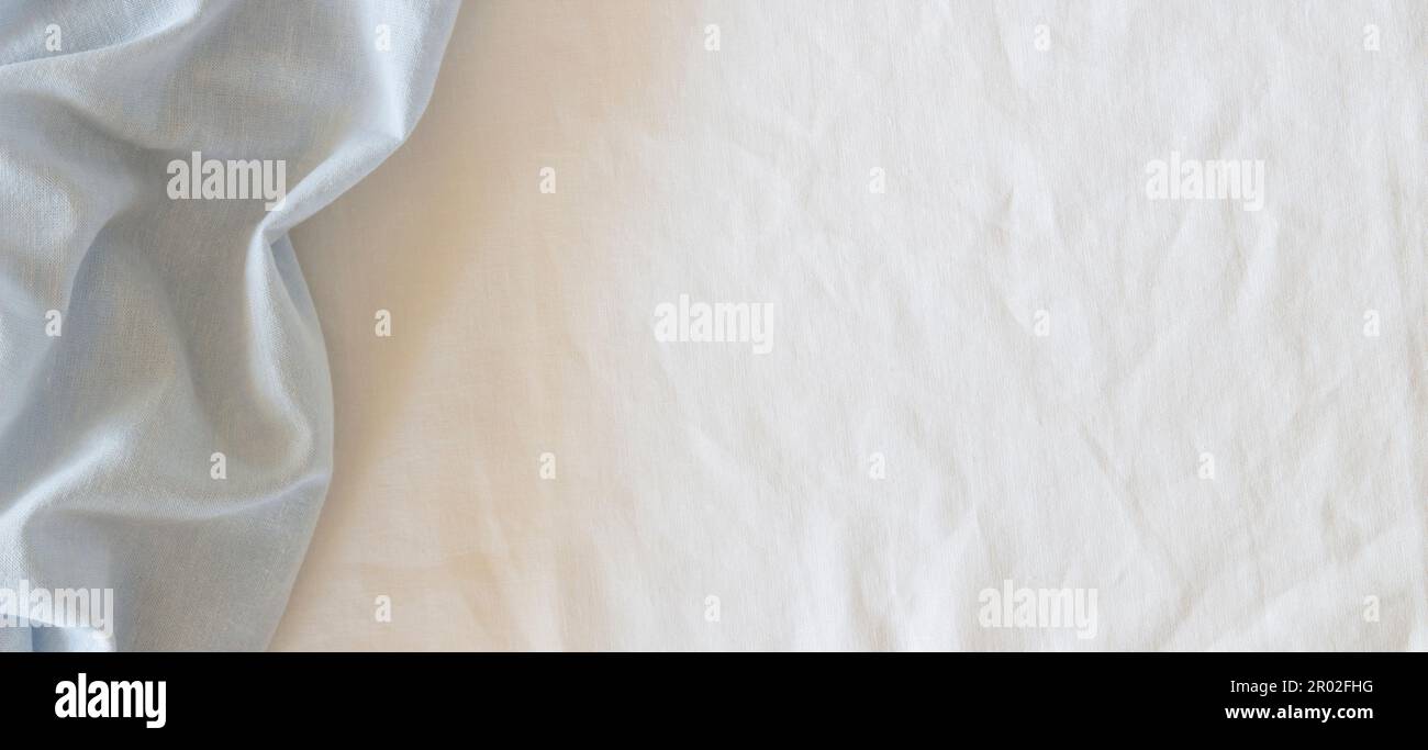 Abstract crumpled linen fabric texture background. Natural light blue ...