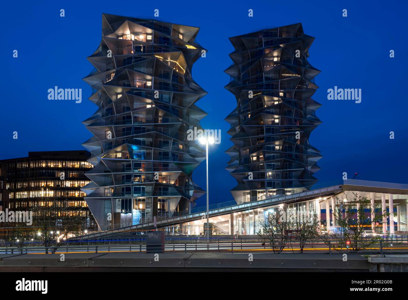 Caktus Towers at blue hour, Fisketorvet Dybbolsbro district, Copenhagen ...
