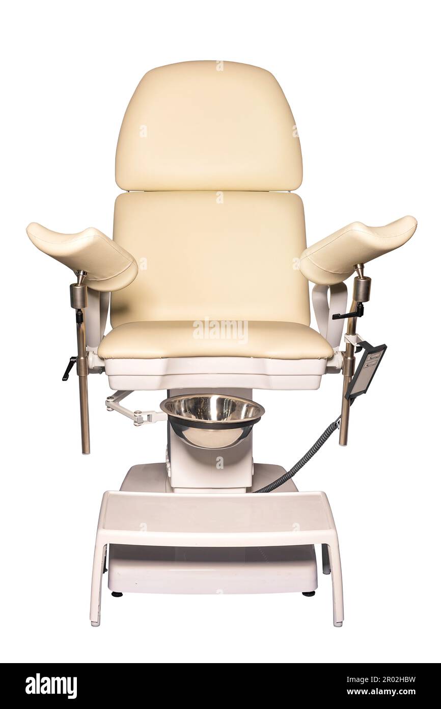 Image of a gynecological chair with beige skin color upholstery. The ...