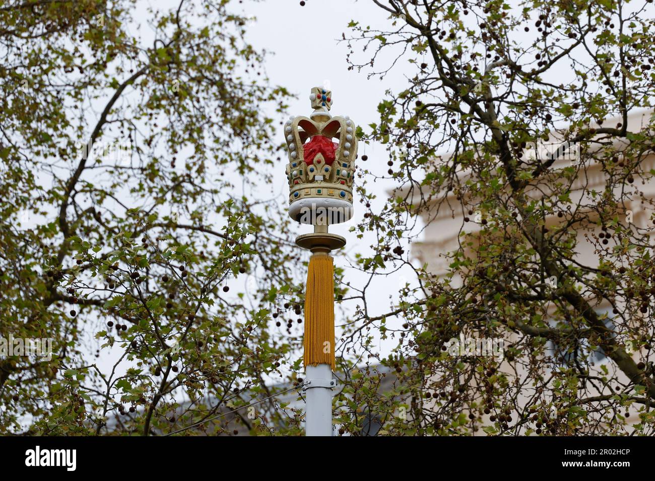 Detail of a lamppost cover resembling a Crown during the Coronation of ...