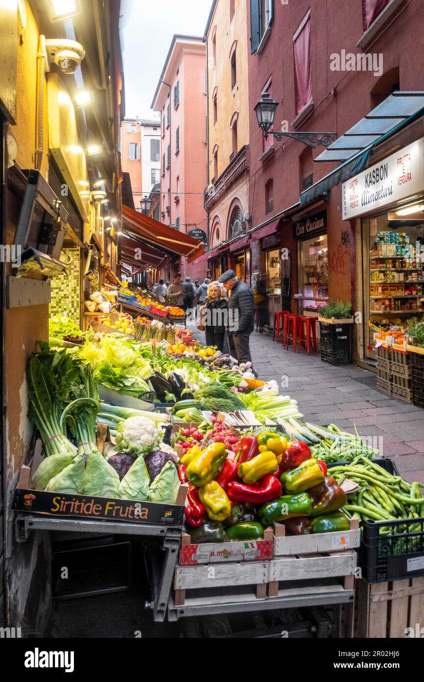 Fruit and vegetable shop in an old town alley, Como, Lake Como ...