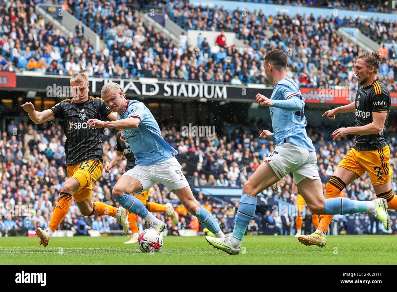 Erling Håland #9 of Manchester City brakes into the boxduring the ...