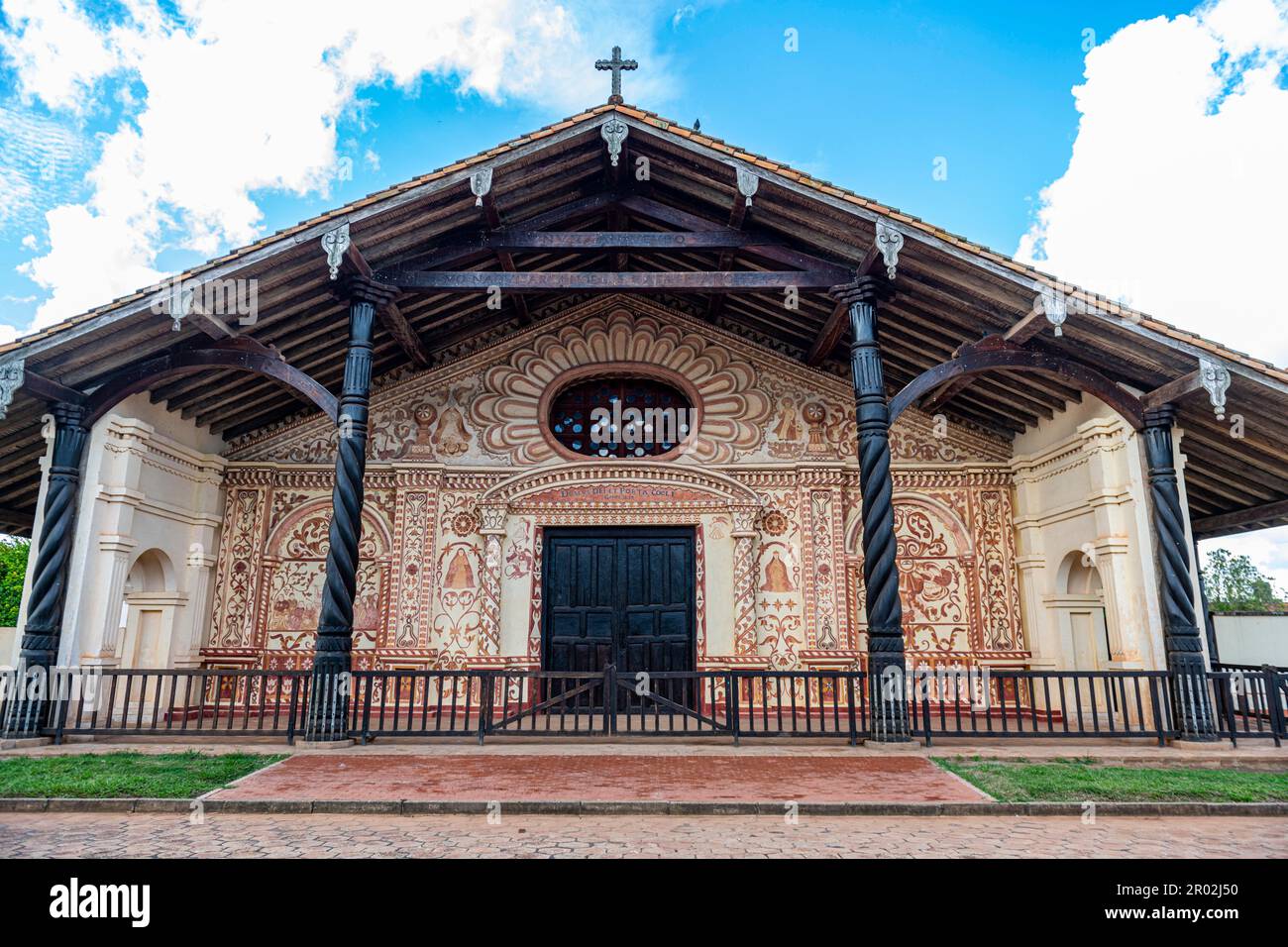Painted fron portal, San Rafael de Velasco mission, Unesco site Jesuit ...