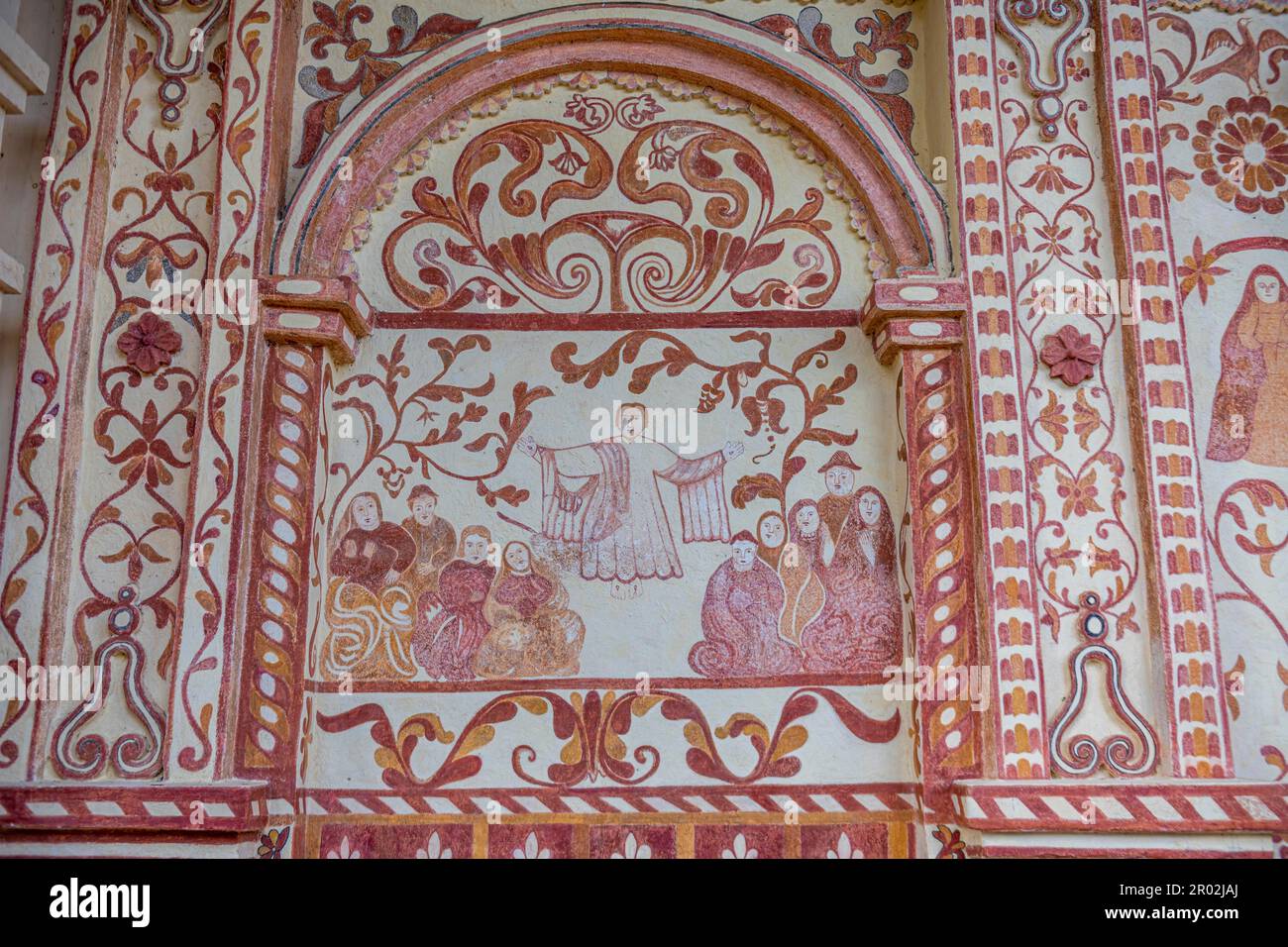 Painted fron portal, San Rafael de Velasco mission, Unesco site Jesuit ...