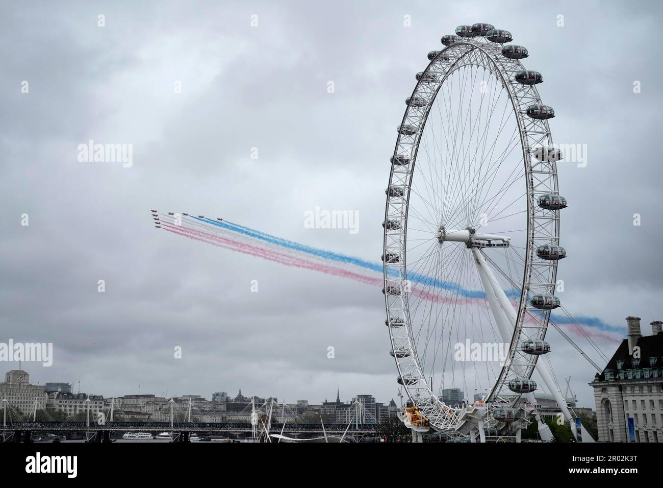 The Royal Air Force Red Arrows fly over London during Britain's King ...
