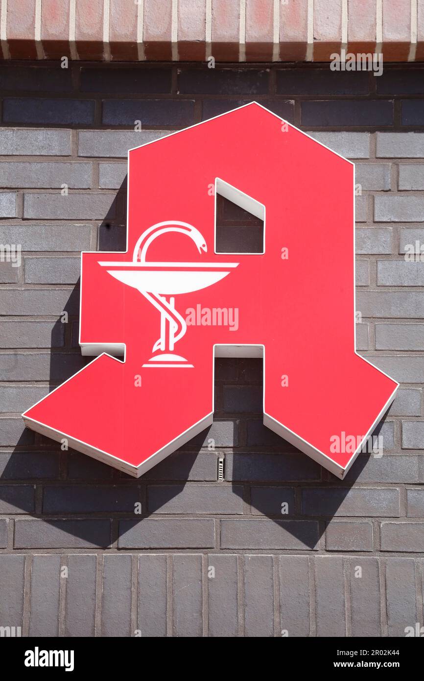 Pharmacy sign, logo pharmacy, red A with Aesculapian snake, Germany ...