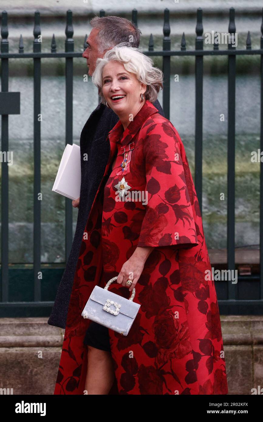London, UK. 06th May, 2023. Emma Thompson leaving Westminster following ...