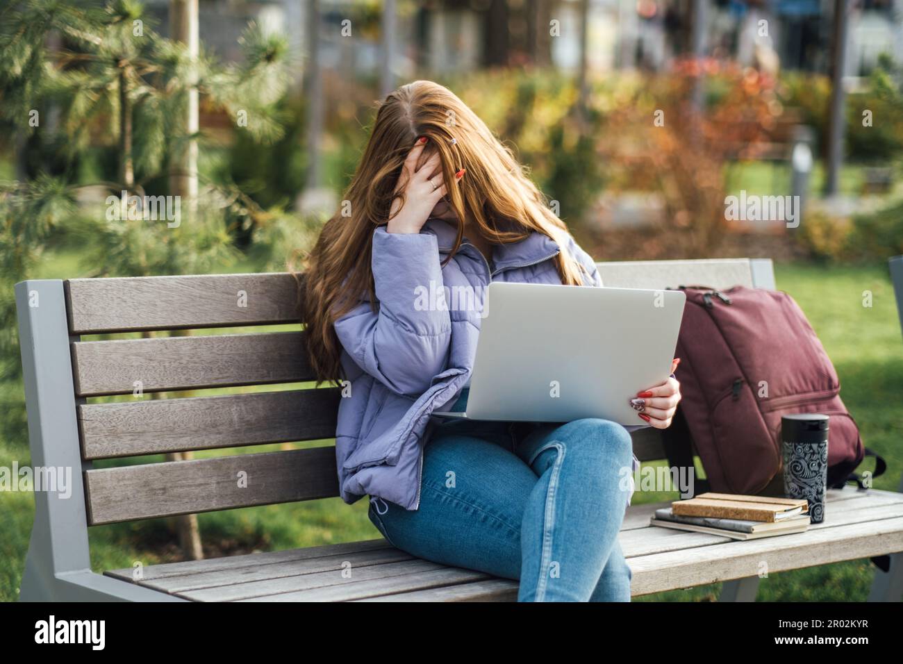 Managing Stress in High School. Stressed and tired student girl with ...