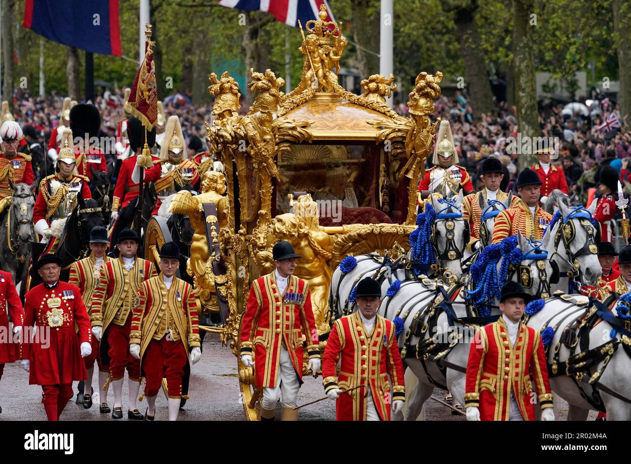 Britain's King Charles III and Queen Camilla travel in the Gold State ...