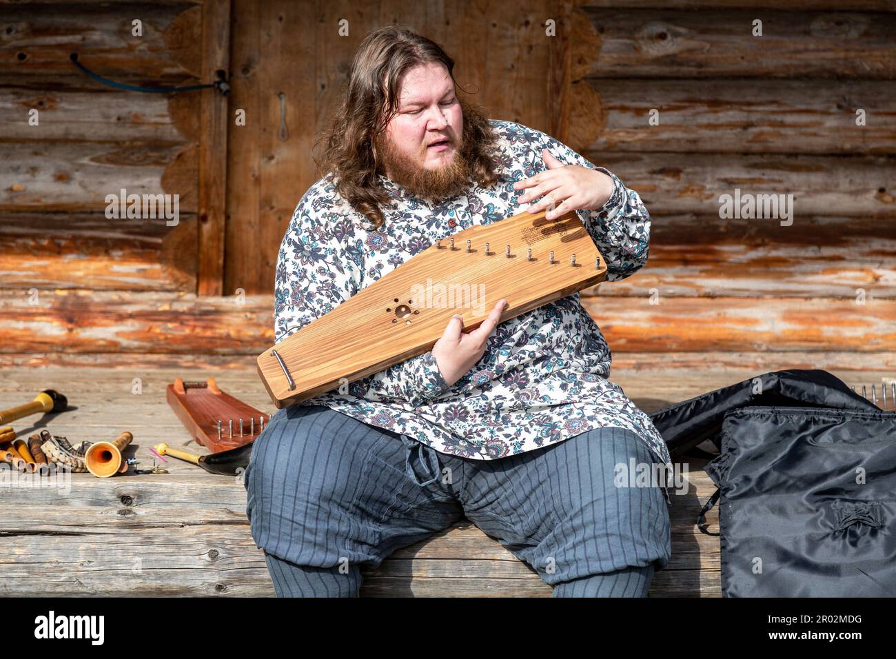 Lubytino, Russia - July 16, 2022: Musician in traditional Russian ...