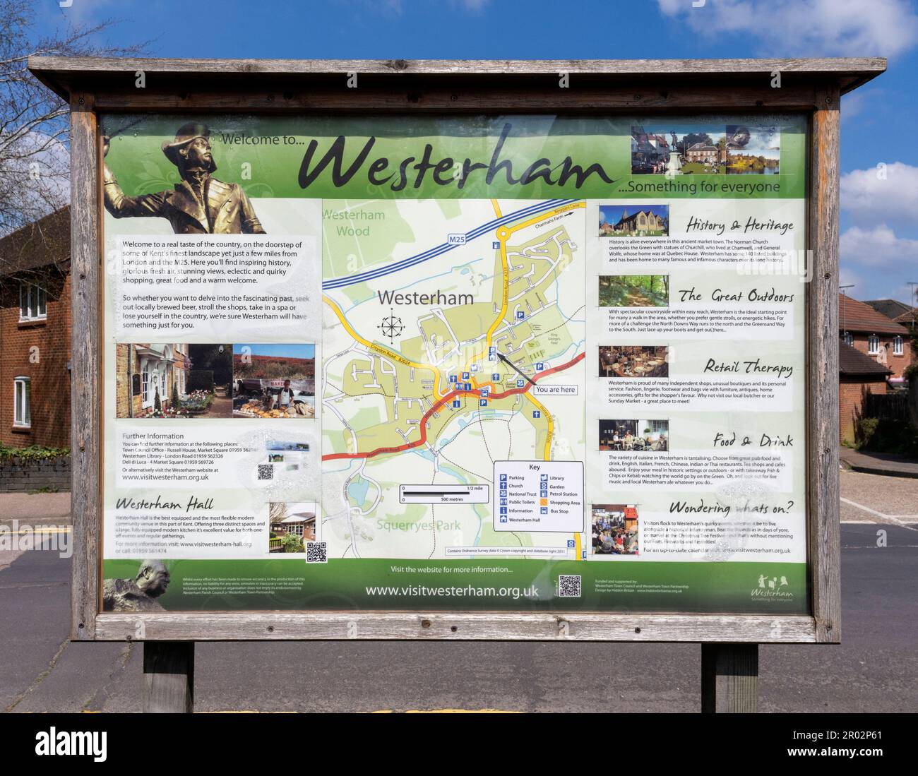 Tourist and visitor information board at Westerham, Kent, England, UK ...