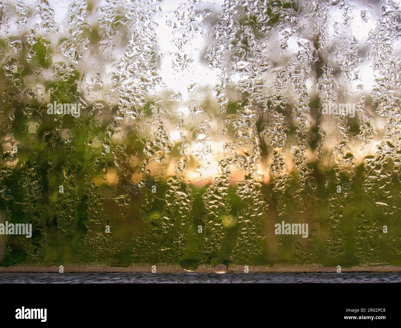 Macro photography of dew drops on a window captured in a farm house at ...