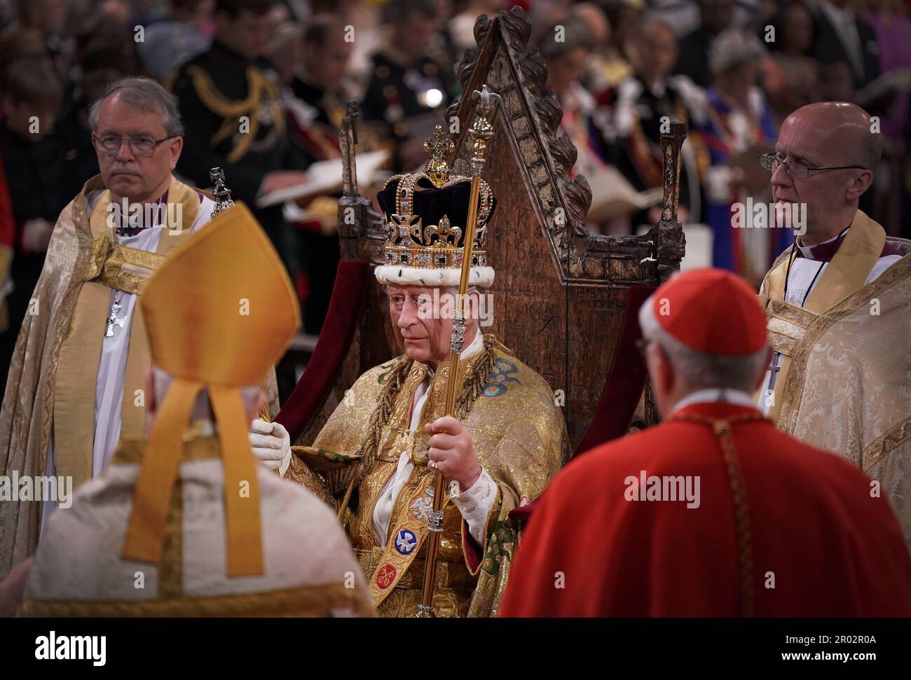 King Charles III, wearing St Edward's Crown, during his coronation ...