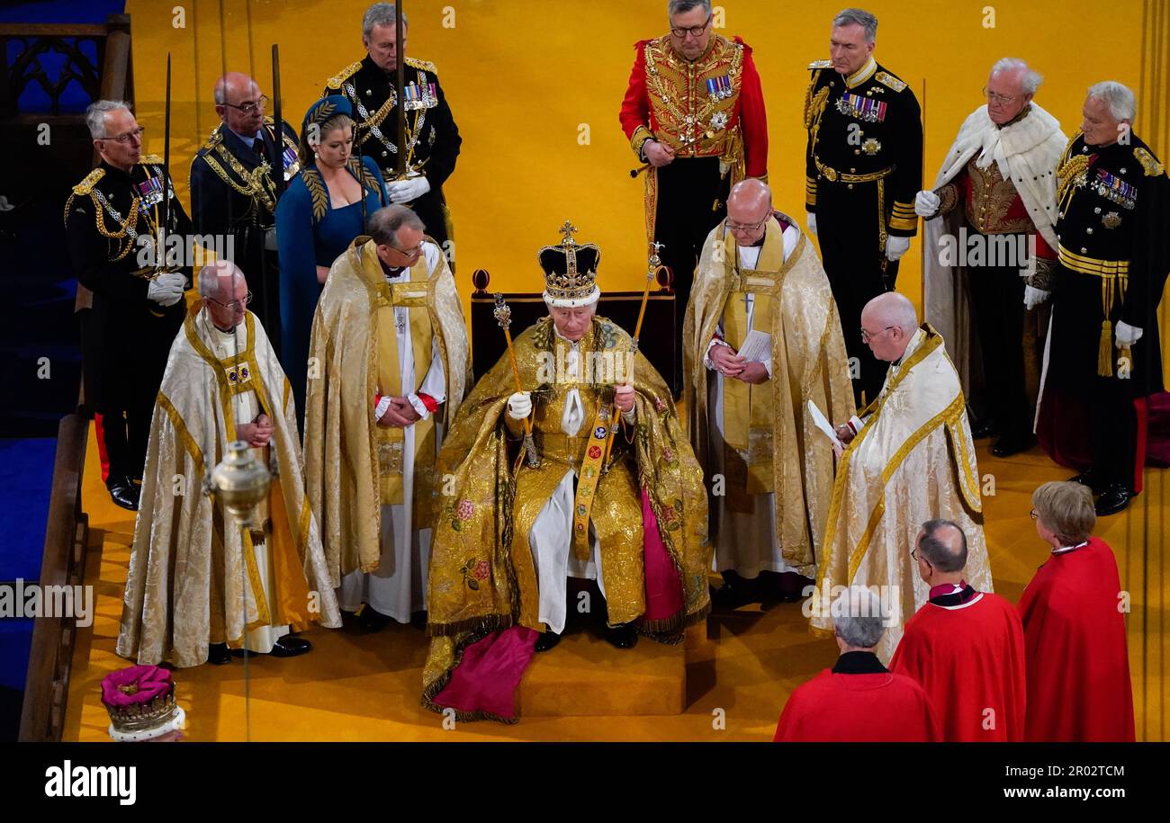 King Charles III receives The St Edward's Crown during his coronation ...