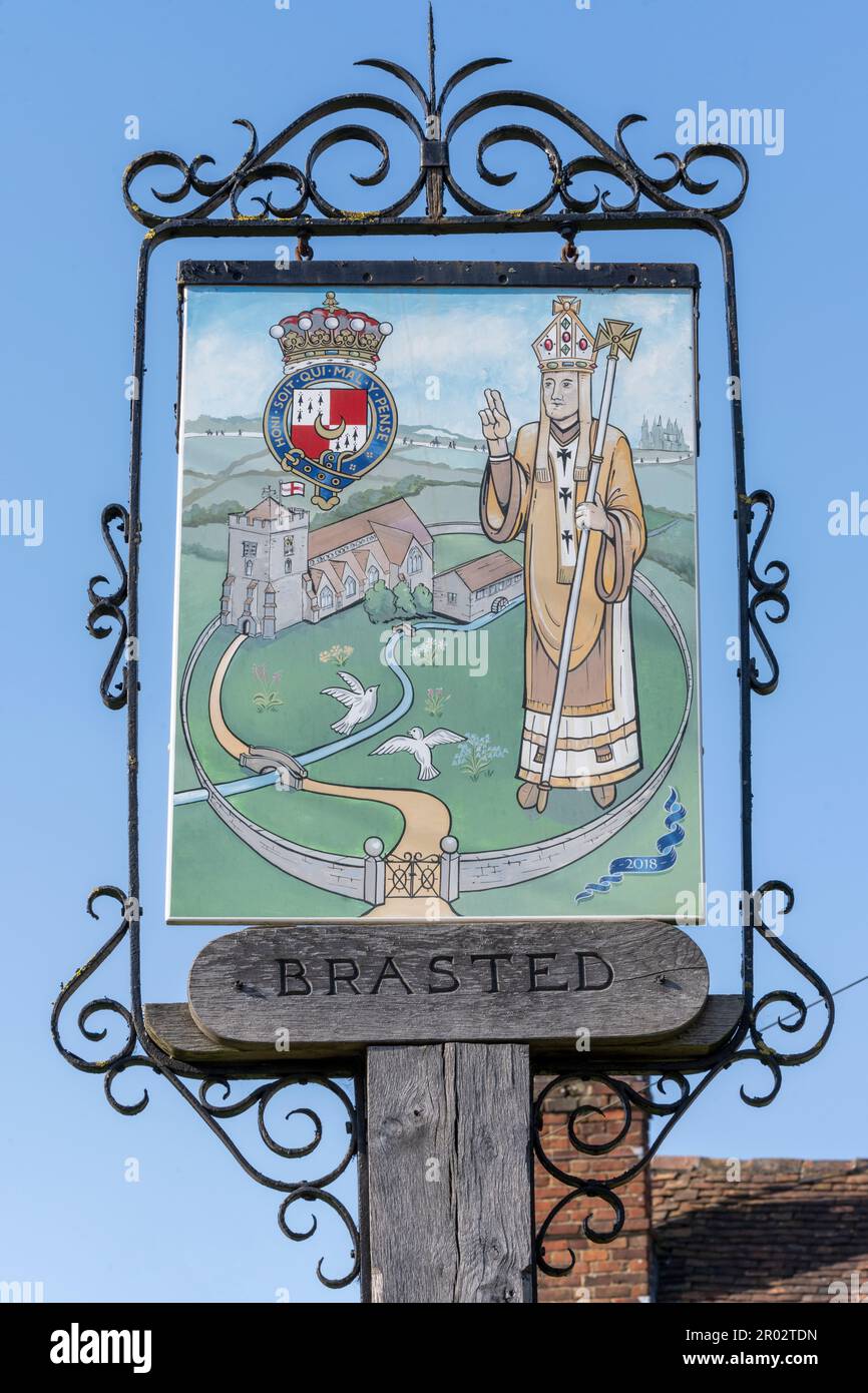 Village sign for the village of Brasted, sevenoaks, Kent, England, UK ...
