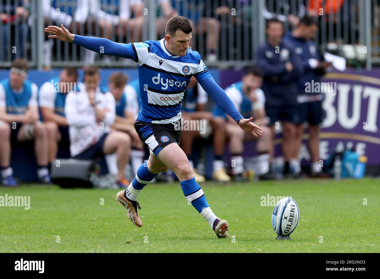 Bath’s Ben Spencer converts during the Gallagher Premiership match at ...