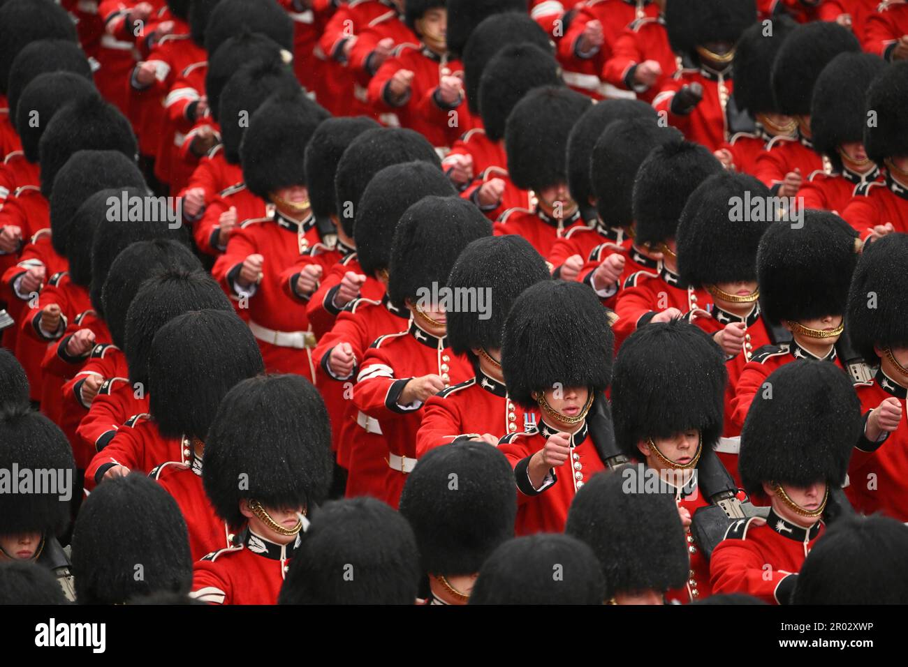 Scots and Welsh Guards march on the procession route back to Buckingham ...