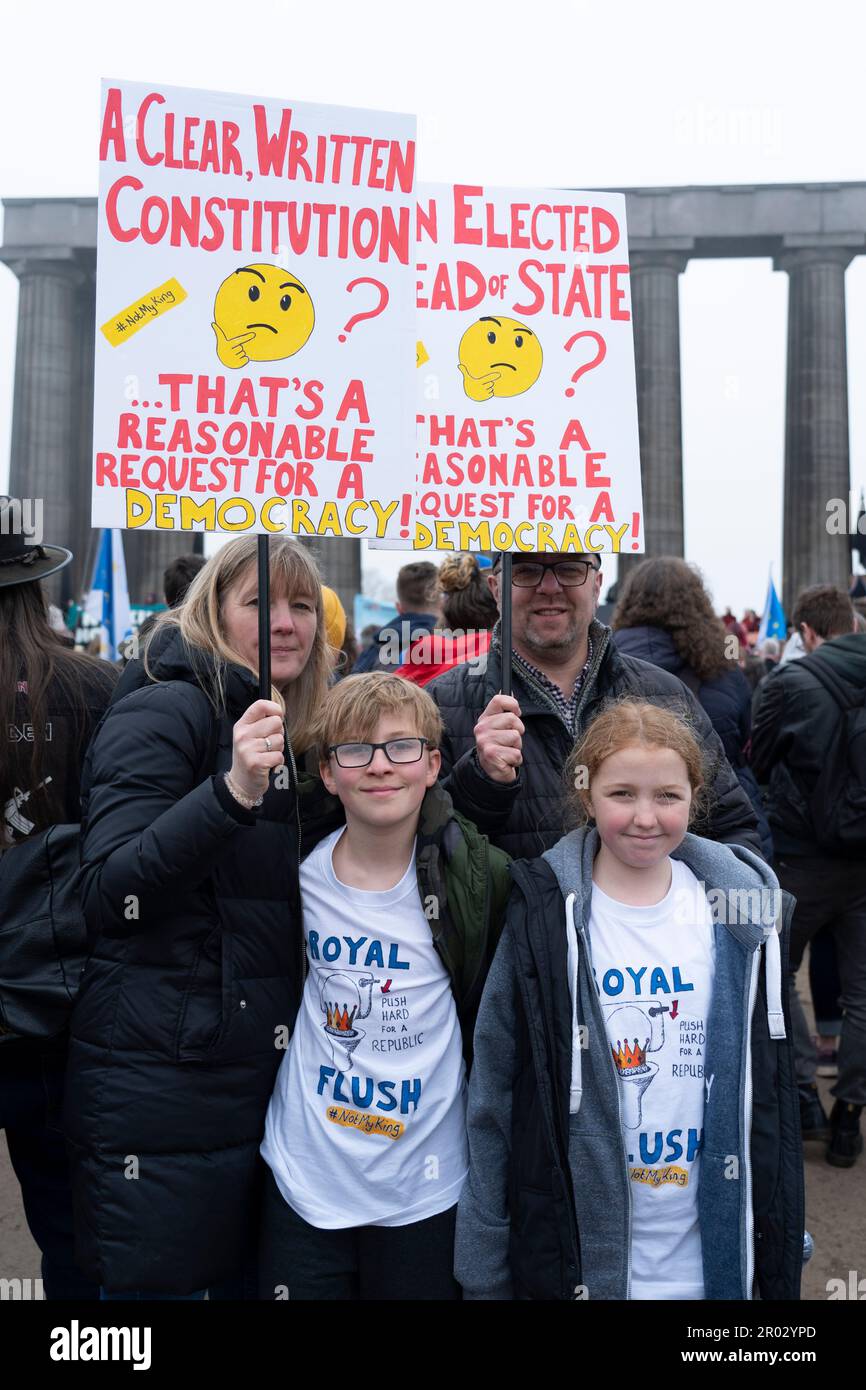 Edinburgh, Scotland, UK. 6 May 2023. Republican protest on Calton Hill ...