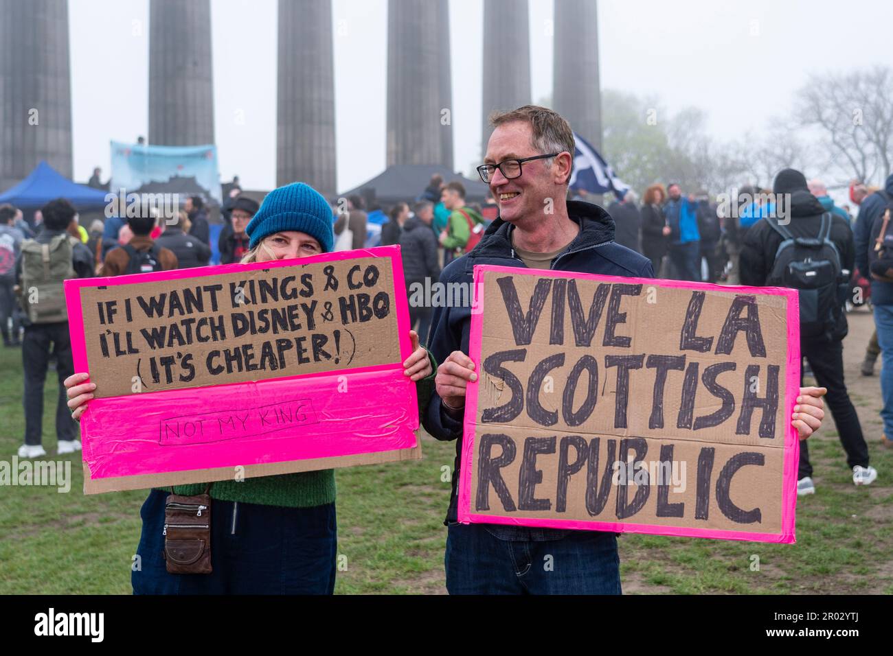 Edinburgh, Scotland, UK. 6 May 2023. Republican protest on Calton Hill ...