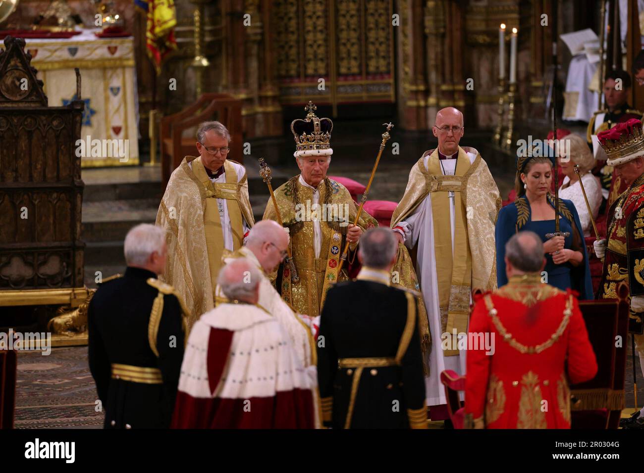 Britain's King Charles III walks, during his coronation at Westminster ...