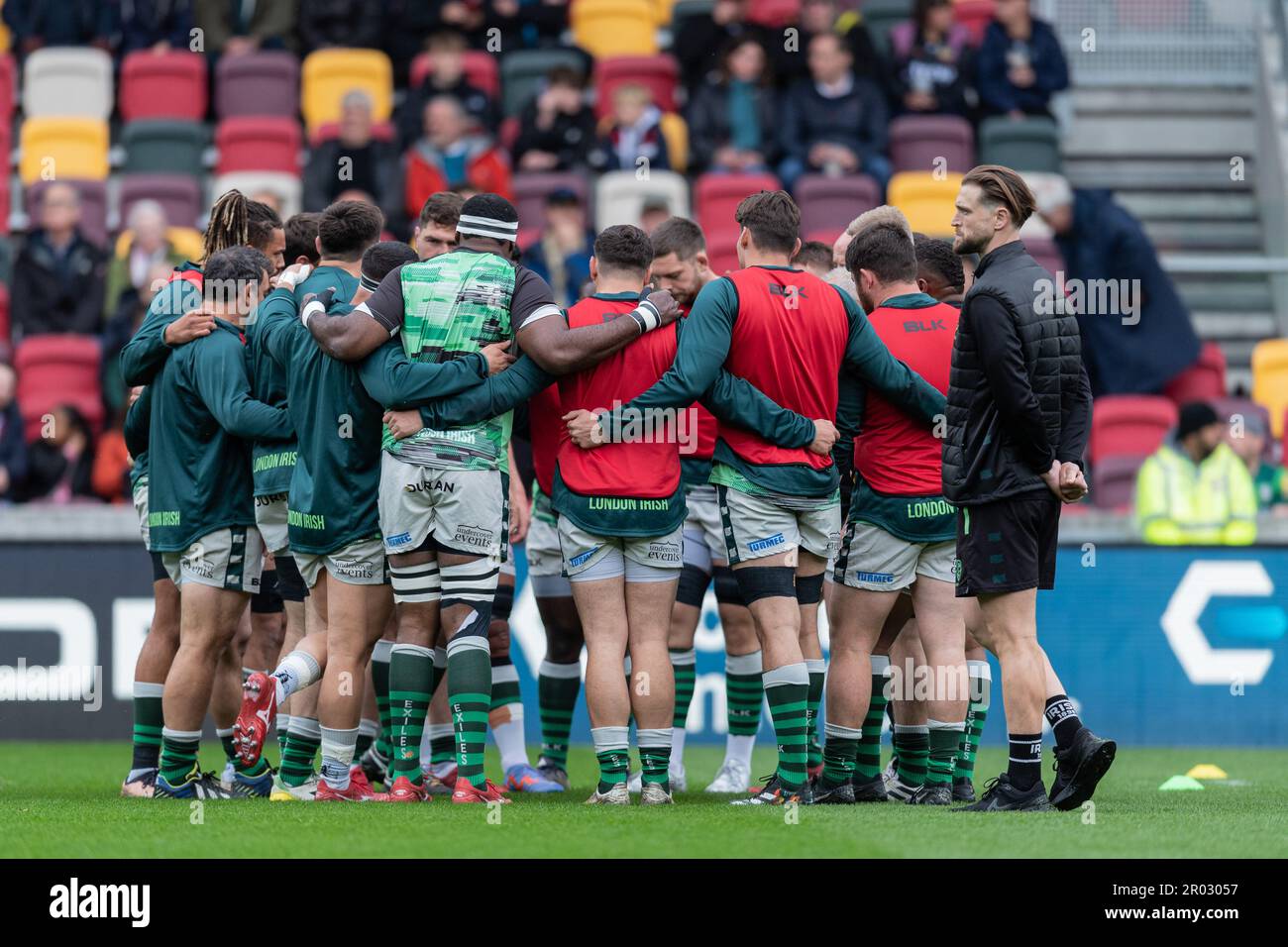 London Irish players form a huddle ahead of the Gallagher Premiership ...